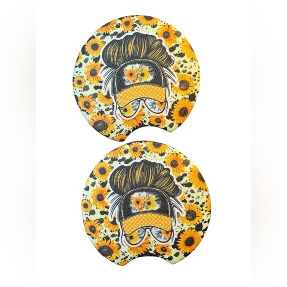 Handmade | Dining | Messy Bun Sunflowers Yellow Car Cup Coasters Set Of ...